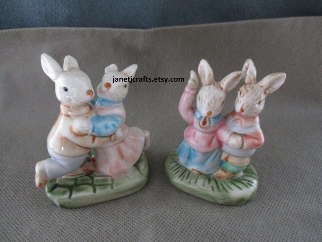 Vintage Rabbit Figurines ,brown Rabbit , Set of Two ,easter Figurines ...