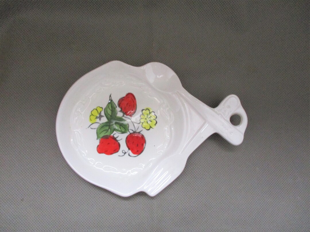 Vintage Spoon Rest , Ring Tray , Spoon Holder With Strawberries , Spoon ...