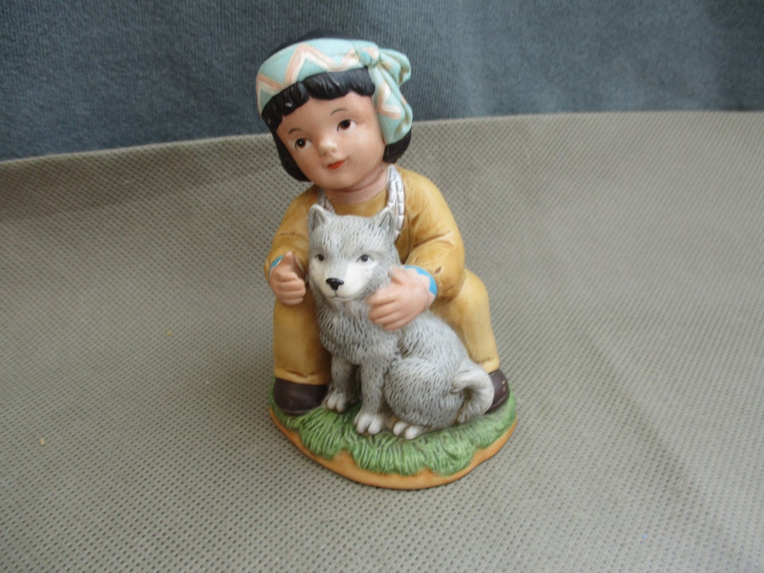 Vintage Homco 1426 Figurine , 1982 Child With Wolf , Child Figurine ...