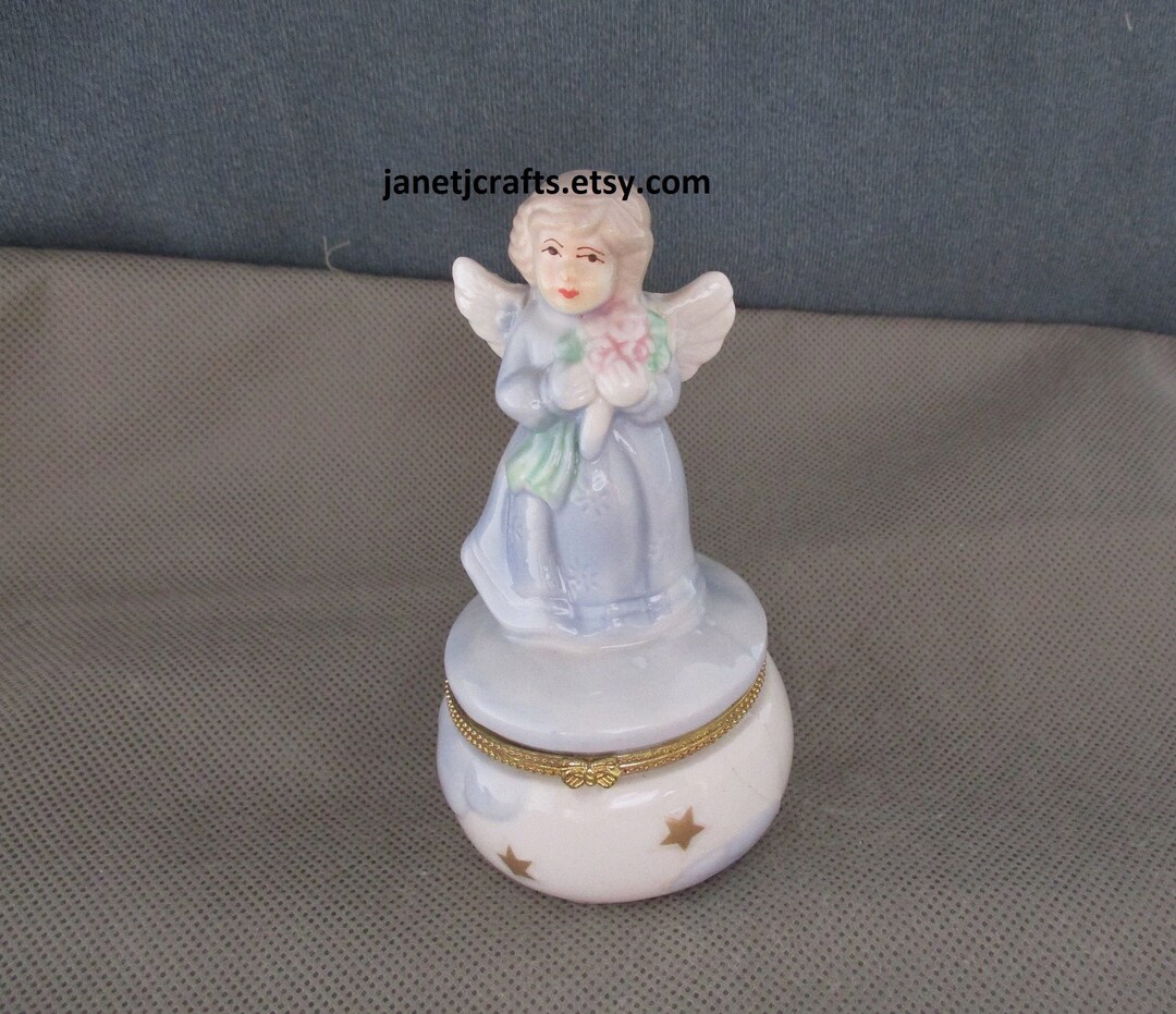 Vintage Angel Trinket Box ,hinged Angel Figurine, Jewelry Storage Box ...