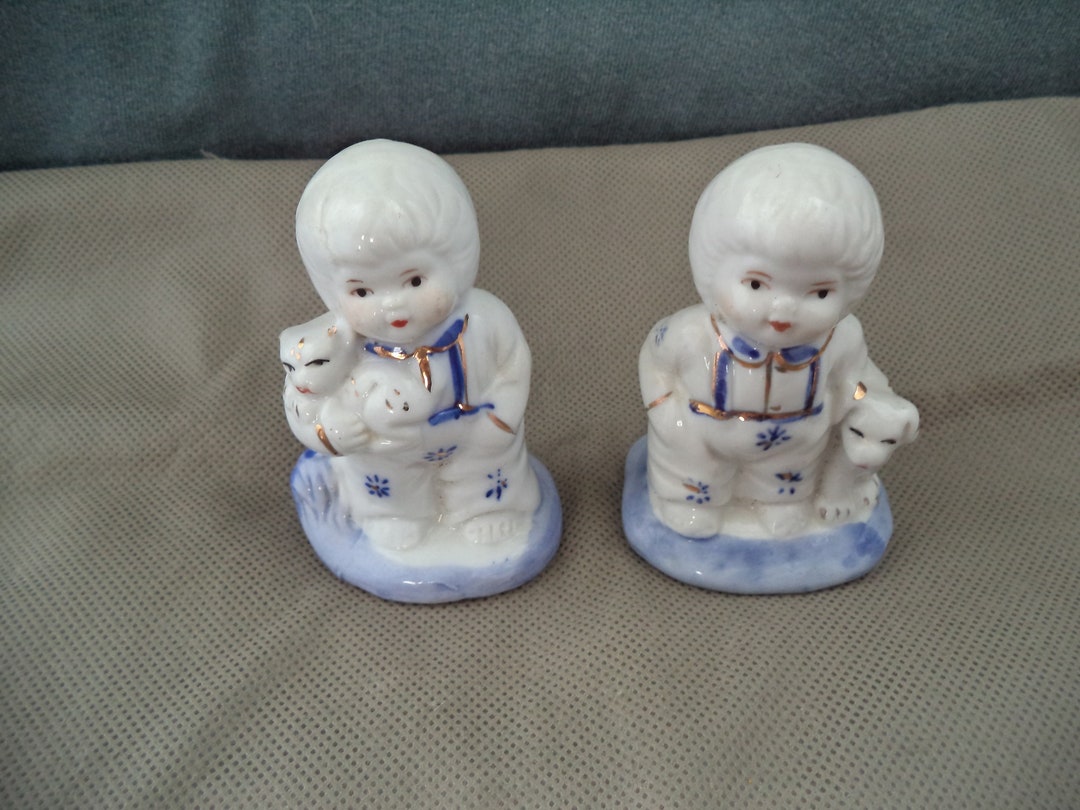 Vintage Boy Figurine 1980's Blue and White made in - Etsy