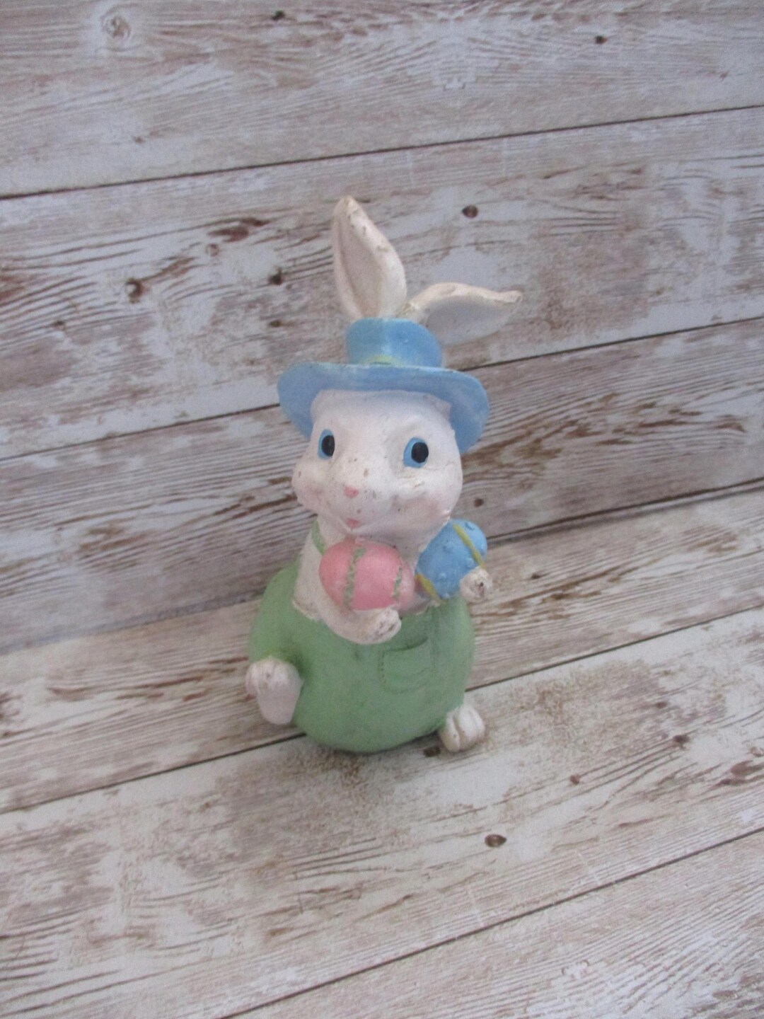 Vintage Rabbit Figurine Resin 1990's Rabbit With Blue Hat Vintage ...