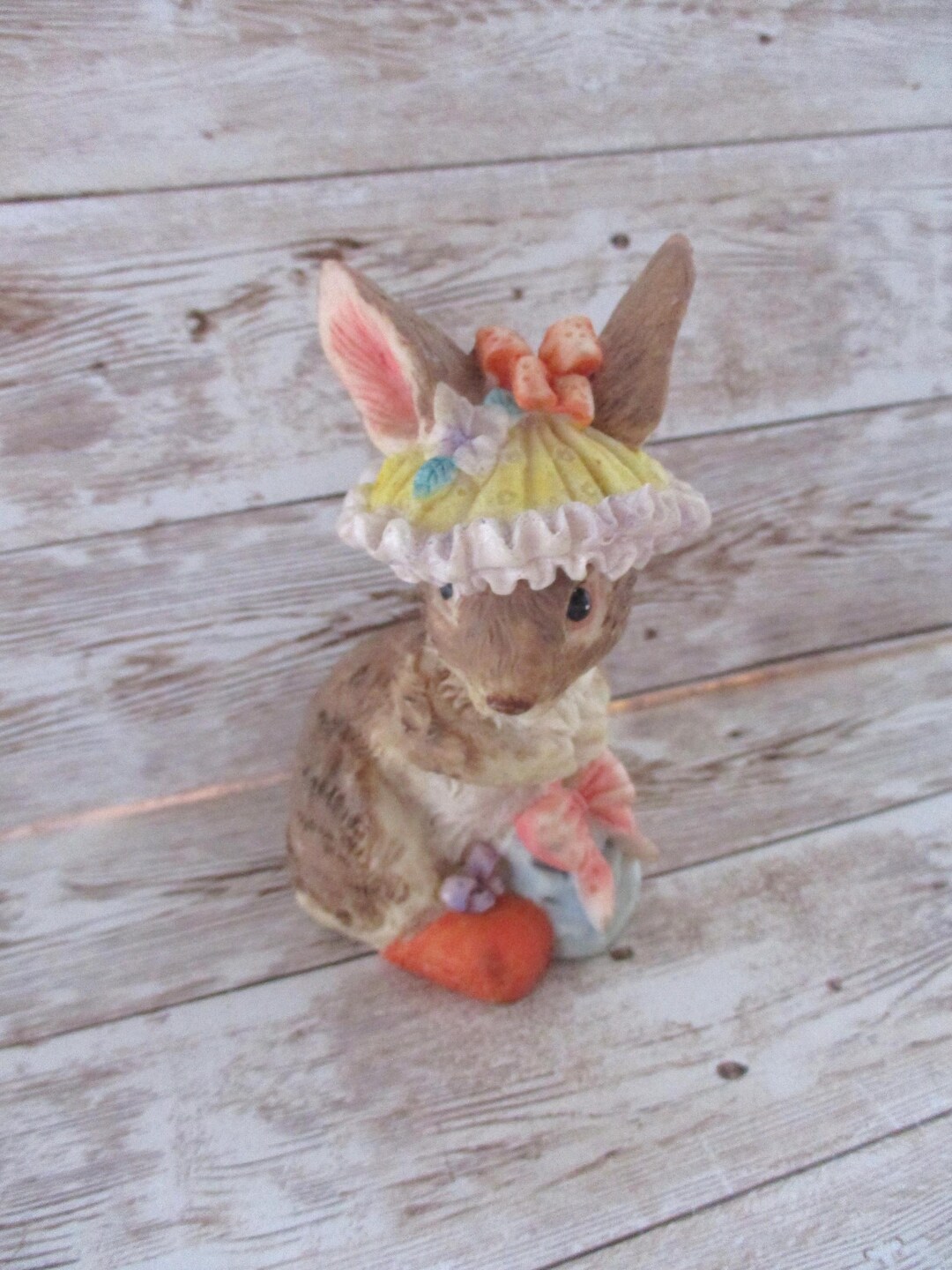 Vintage Rabbit Figurine Resin 1990's Rabbit With Yellow Hat Vintage ...