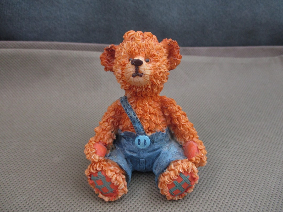 Vintage Resin Teddy Bear Figurine, Resin Bear Figurine , Bib Overalls ...