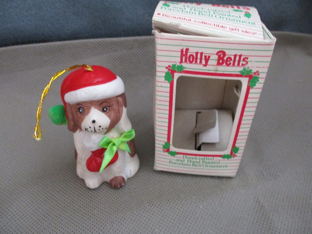 Vintage Giftco Christmas Bell ,ceramic Dog Hand Bell ,holly Bells ...