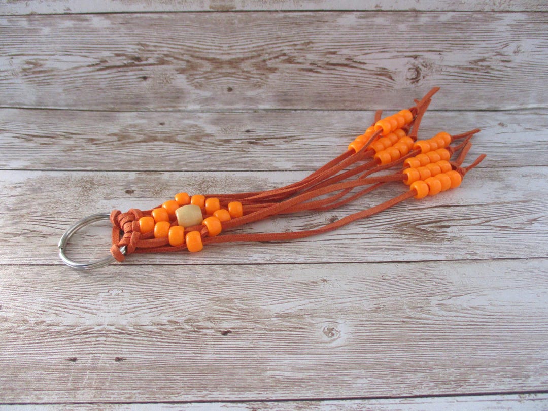 Handmade Braided Leather Keychain, Orange Beaded Southwestern Style - Etsy