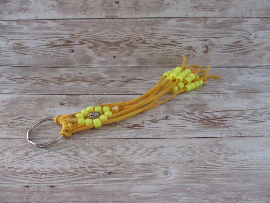 Leather Braided Key Ring, Handmade Topaz Car Accessories, Yellow Key ...