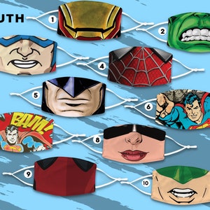 Choice of Comic Book Superhero Kids Cloth Face Mask | Reusable Mask ...