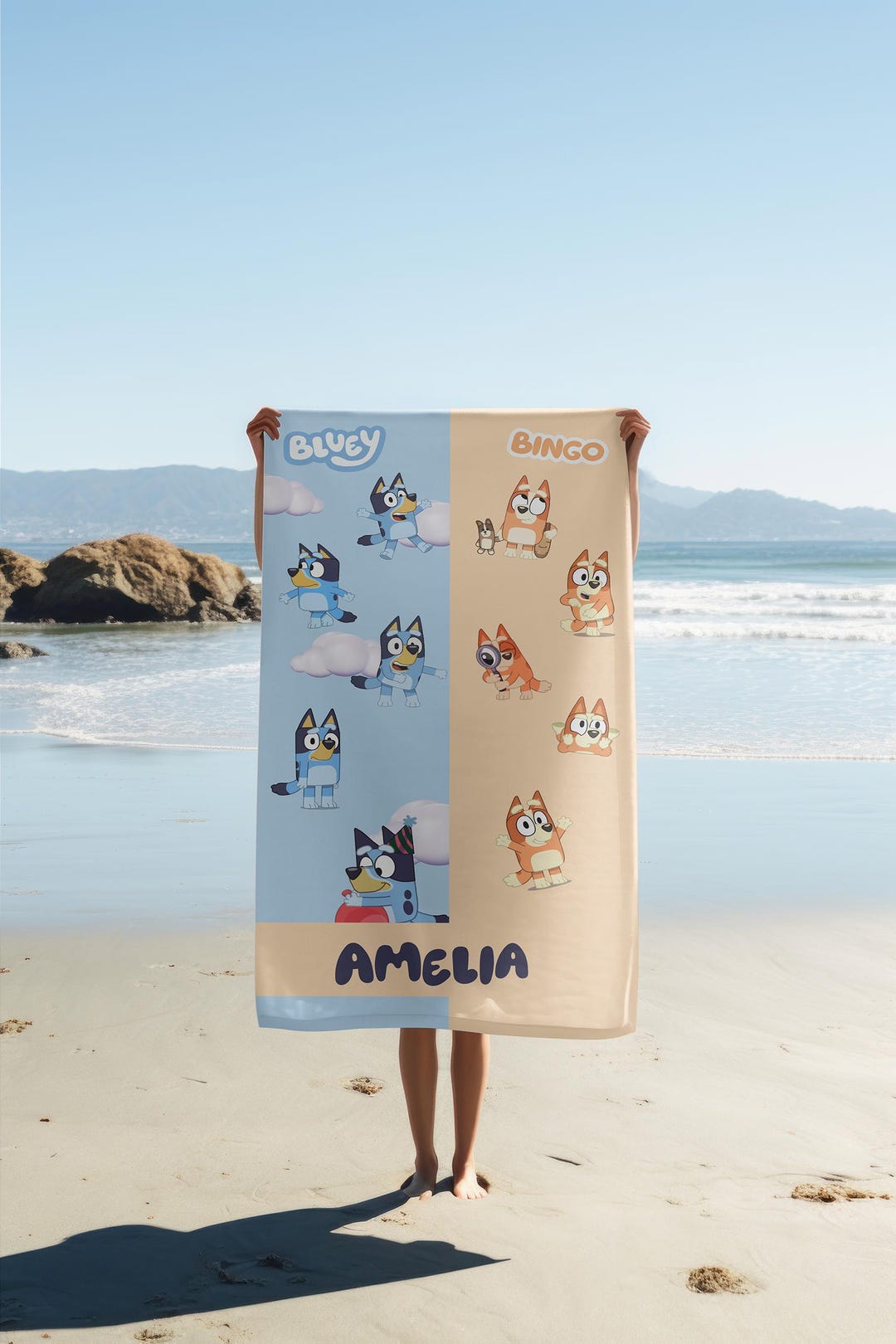 Personalized Bluey Bingo Beach Towel With Custom Name, Cute Cartoon ...