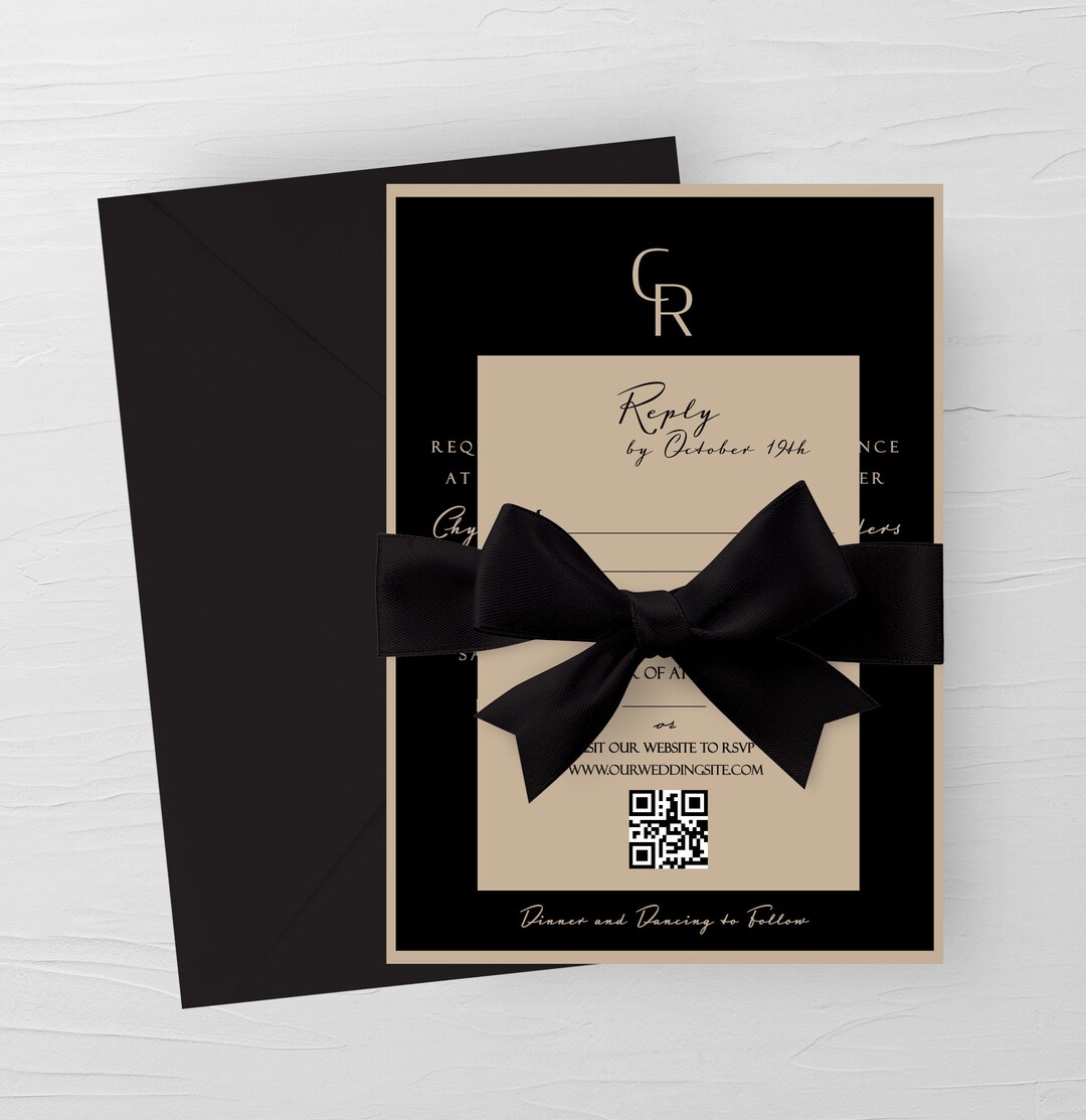 Black Wedding Invitation, Printed Invitations, Monogram Invitations ...