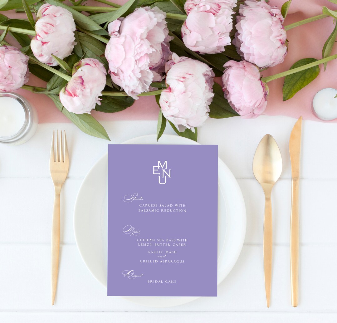 Menu Cards, Lavender Menu Cards, Bridal Shower Menu Cards, Wedding Menu ...