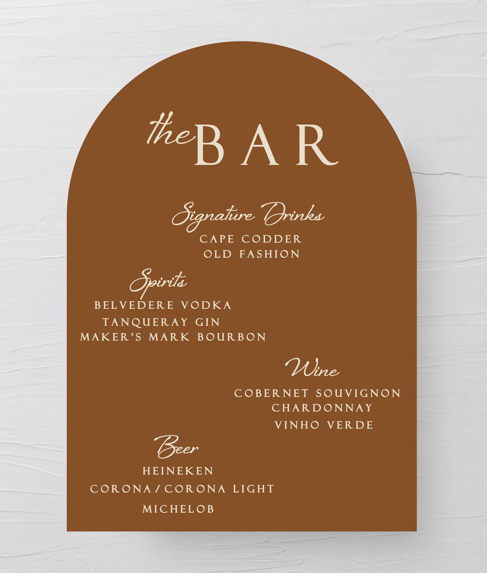 Arch Bar Menu, Arch Cocktail Menu, Bar Menu, Drink Menu, Wedding Menu ...