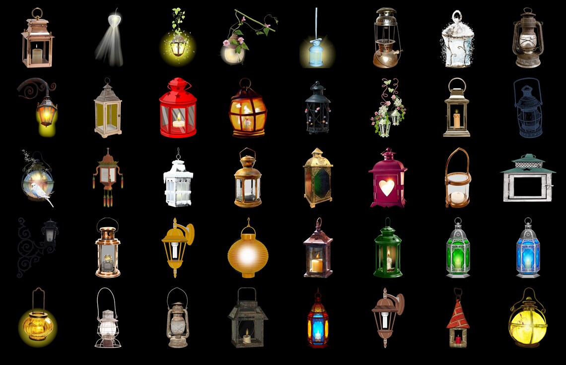 300 Lantern & Lamp PNG Overlays: Transparent Light Effects (digital ...