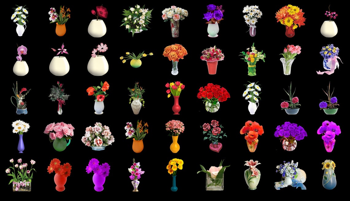 300 FLOWERS Vases TRANSPARENT PNG Photoshop Overlays Flowers - Etsy