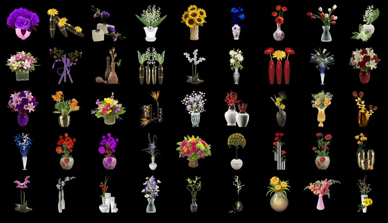 300 FLOWERS Vases TRANSPARENT PNG Photoshop Overlays Flowers - Etsy