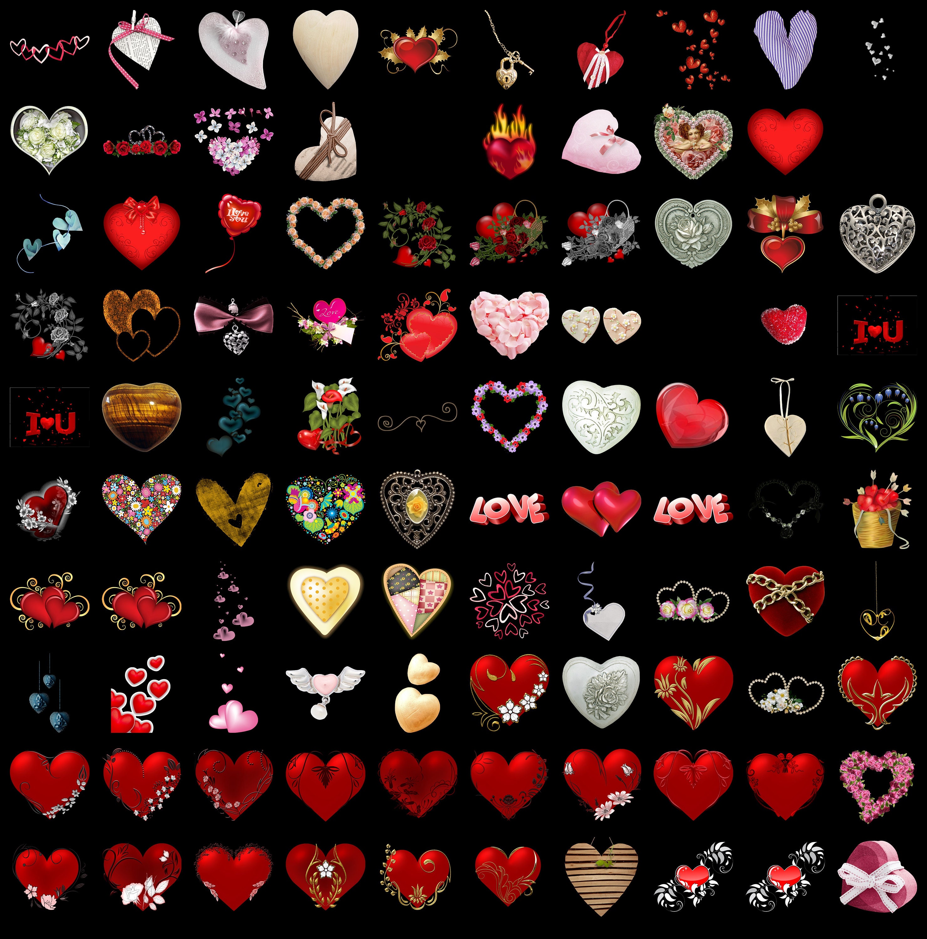 500 Hearts Transparent PNG Overlays: Photoshop Digital Texture (digital ...