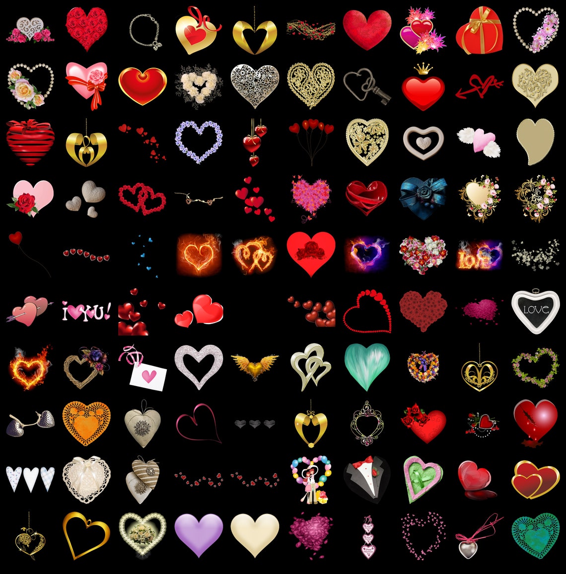 500 Hearts Transparent PNG Overlays: Photoshop Digital Texture (digital ...