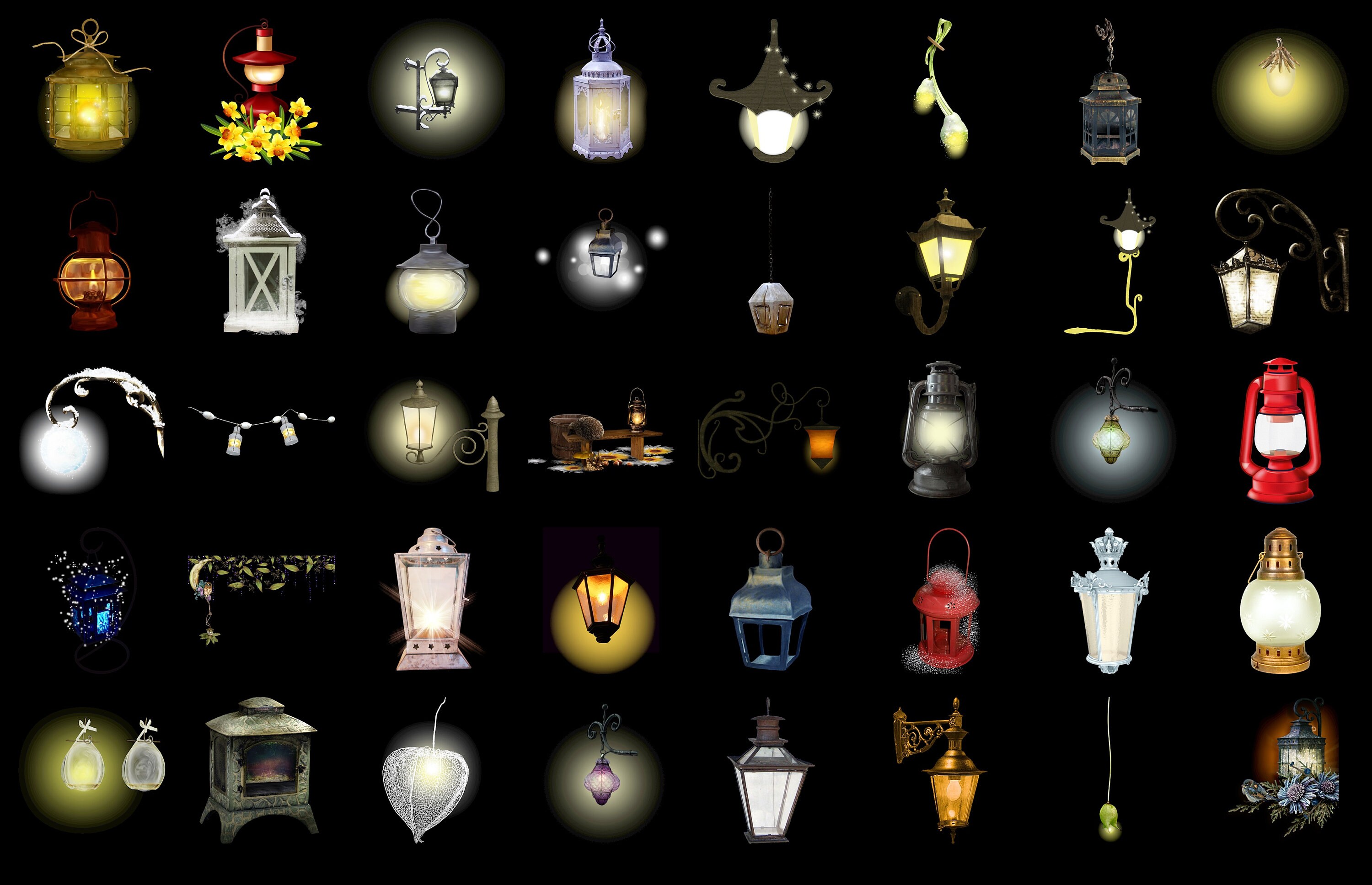 300 Lantern & Lamp PNG Overlays: Transparent Light Effects (digital ...
