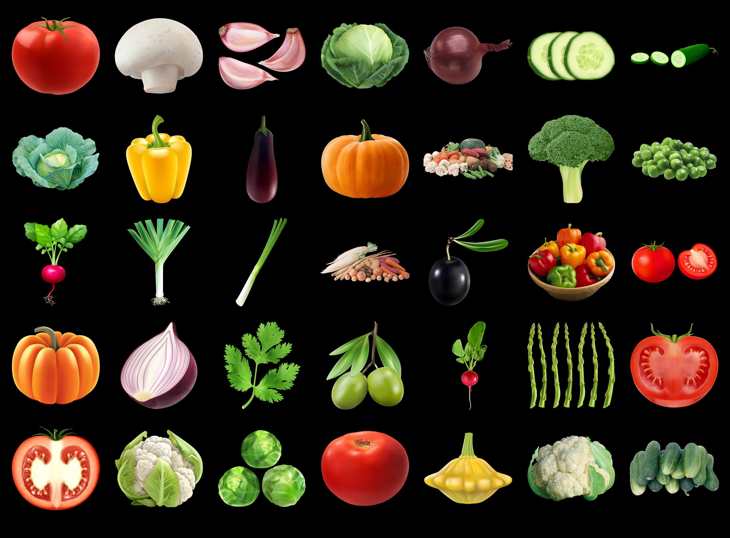 Vegetables PNG Overlays: 250 Transparent Photoshop Backgrounds (digital ...