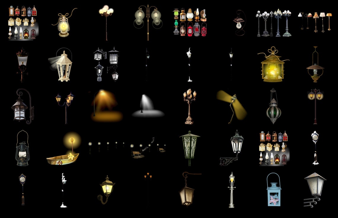 300 Lantern & Lamp PNG Overlays: Transparent Light Effects (digital ...