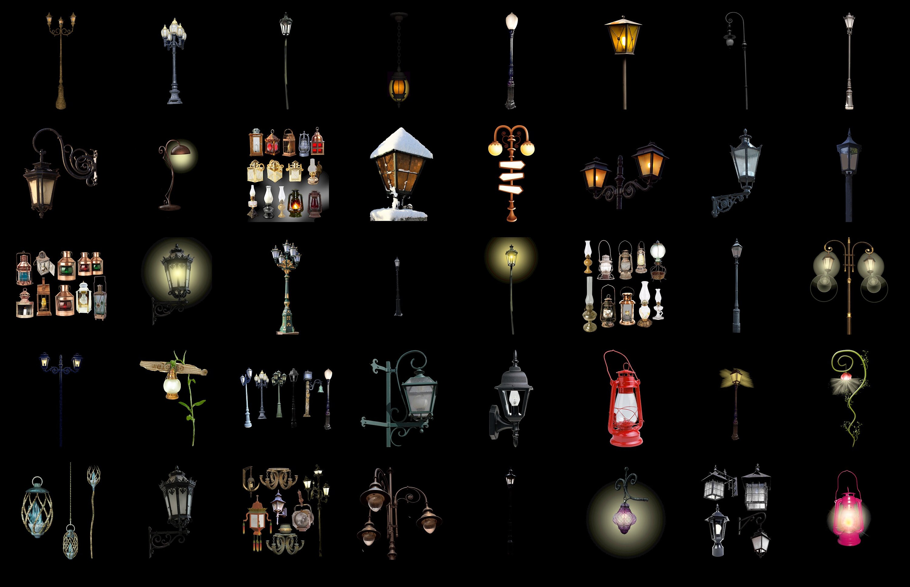 300 Lantern & Lamp PNG Overlays: Transparent Light Effects (digital ...