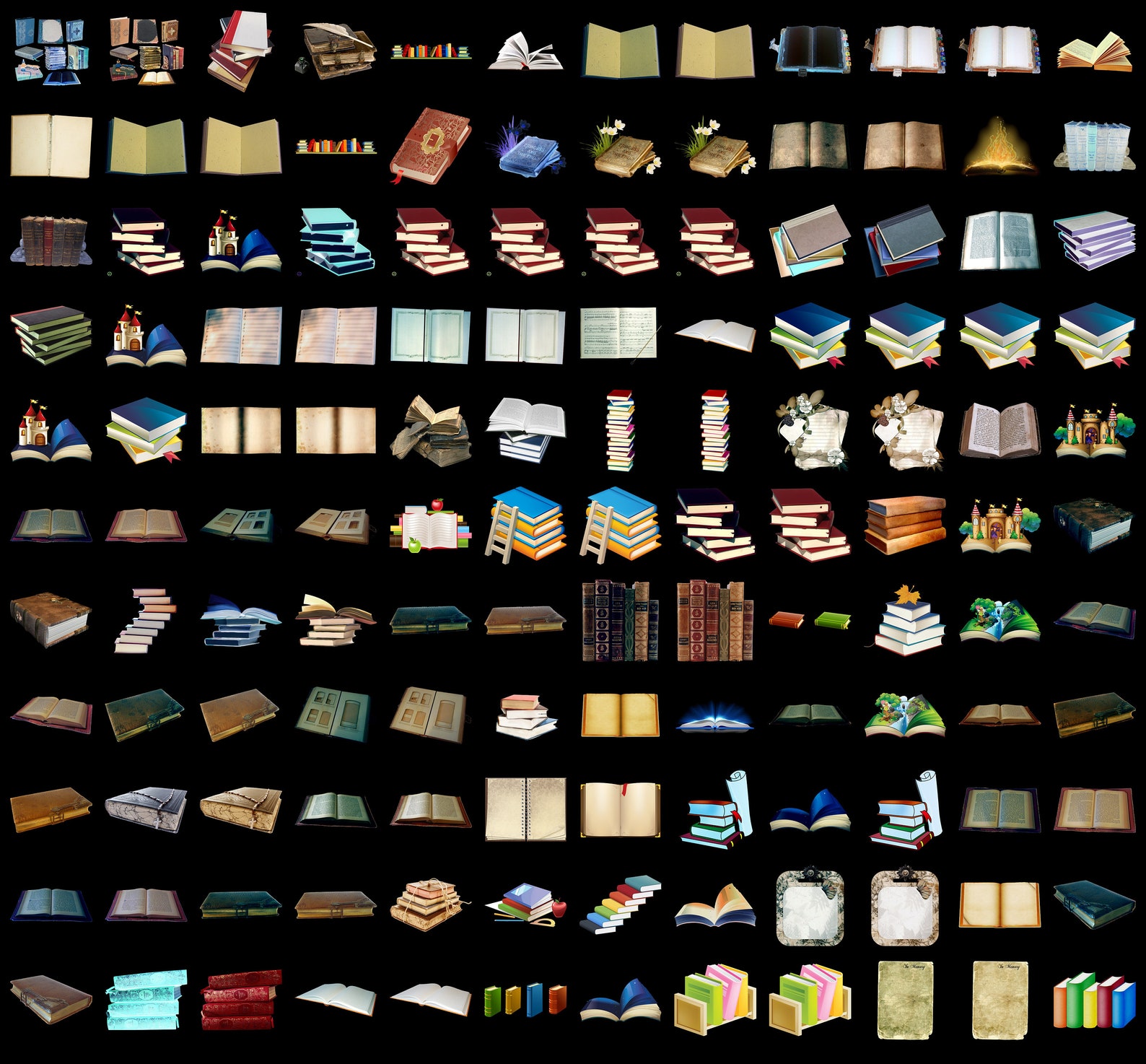 1000 Books Transparent PNG Overlays: Photoshop Backgrounds (digital ...
