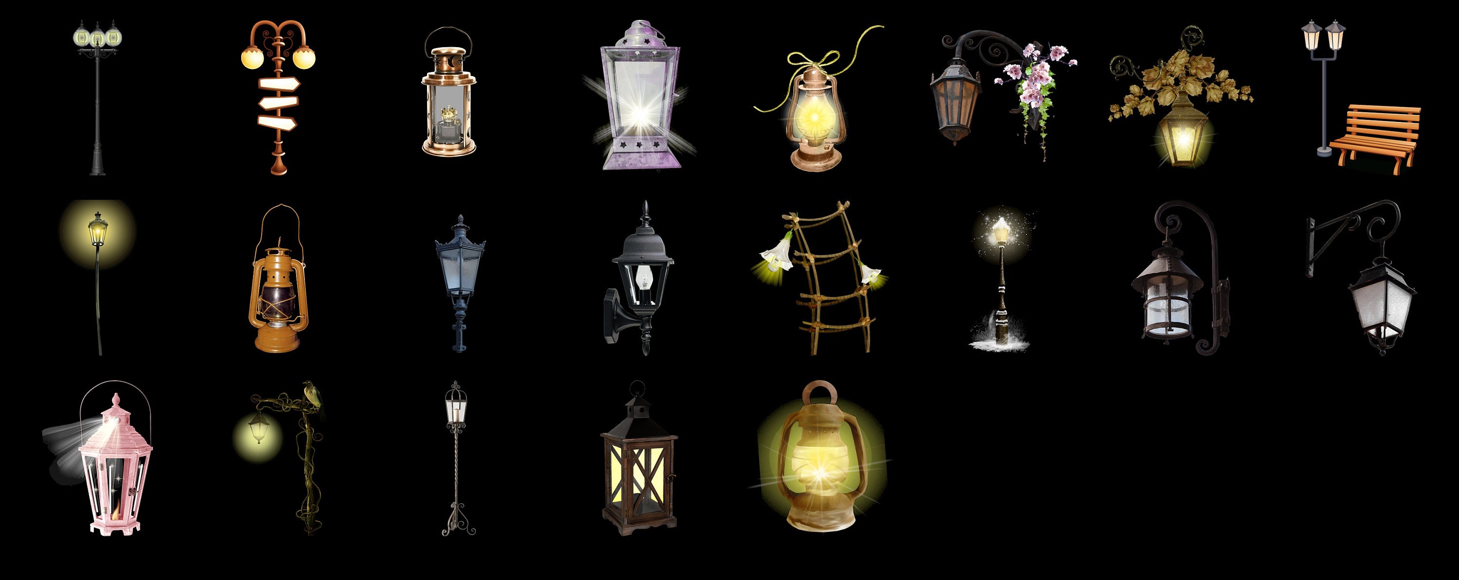 300 Lantern & Lamp PNG Overlays: Transparent Light Effects (digital ...