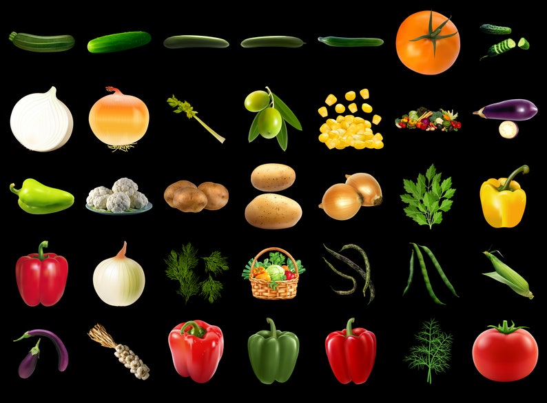 Vegetables PNG Overlays: 250 Transparent Photoshop Backgrounds (digital ...