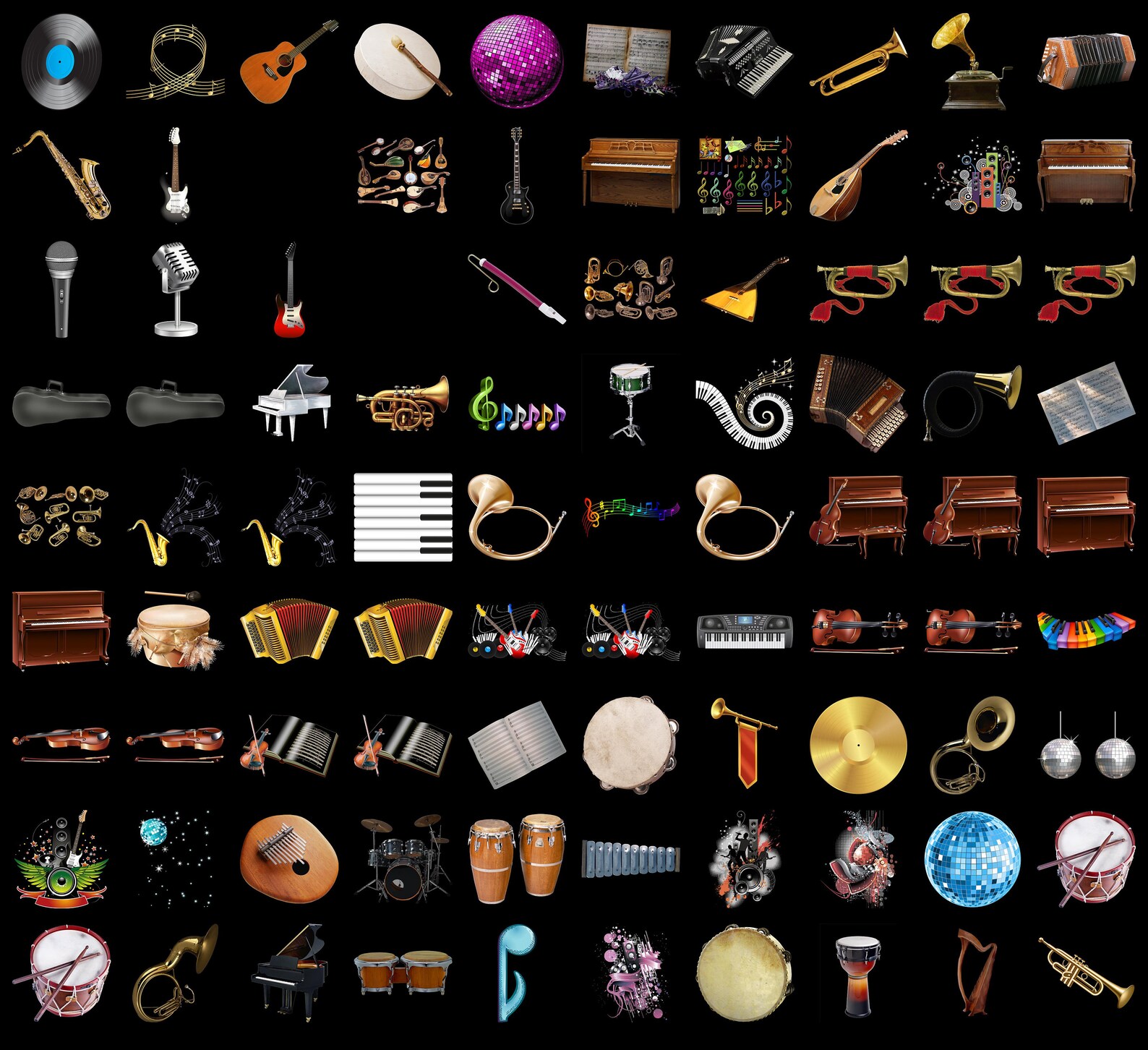 750 MUSIC INSTRUMENTS TRANSPARENT Png Photoshop Overlays - Etsy