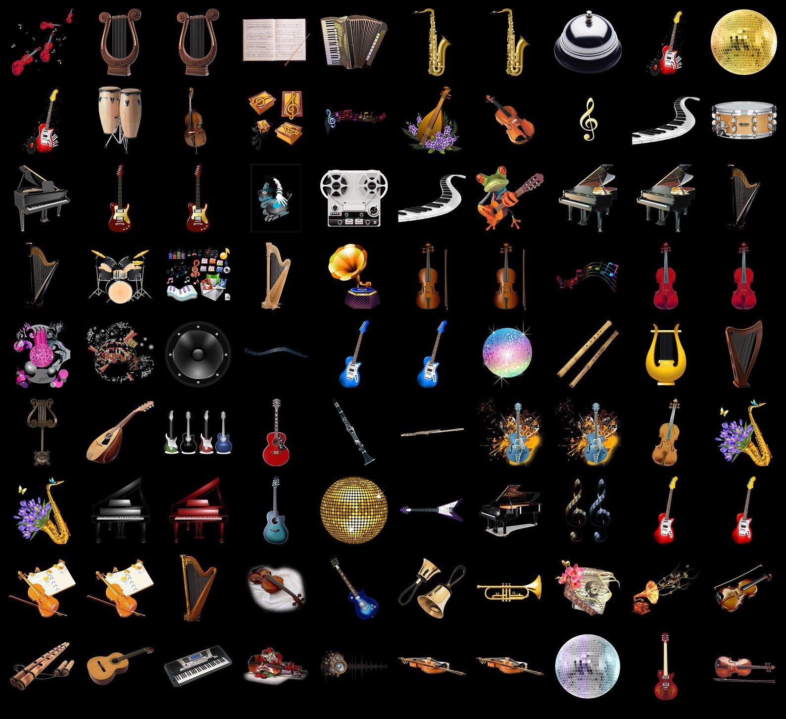 750 MUSIC INSTRUMENTS TRANSPARENT Png Photoshop Overlays - Etsy