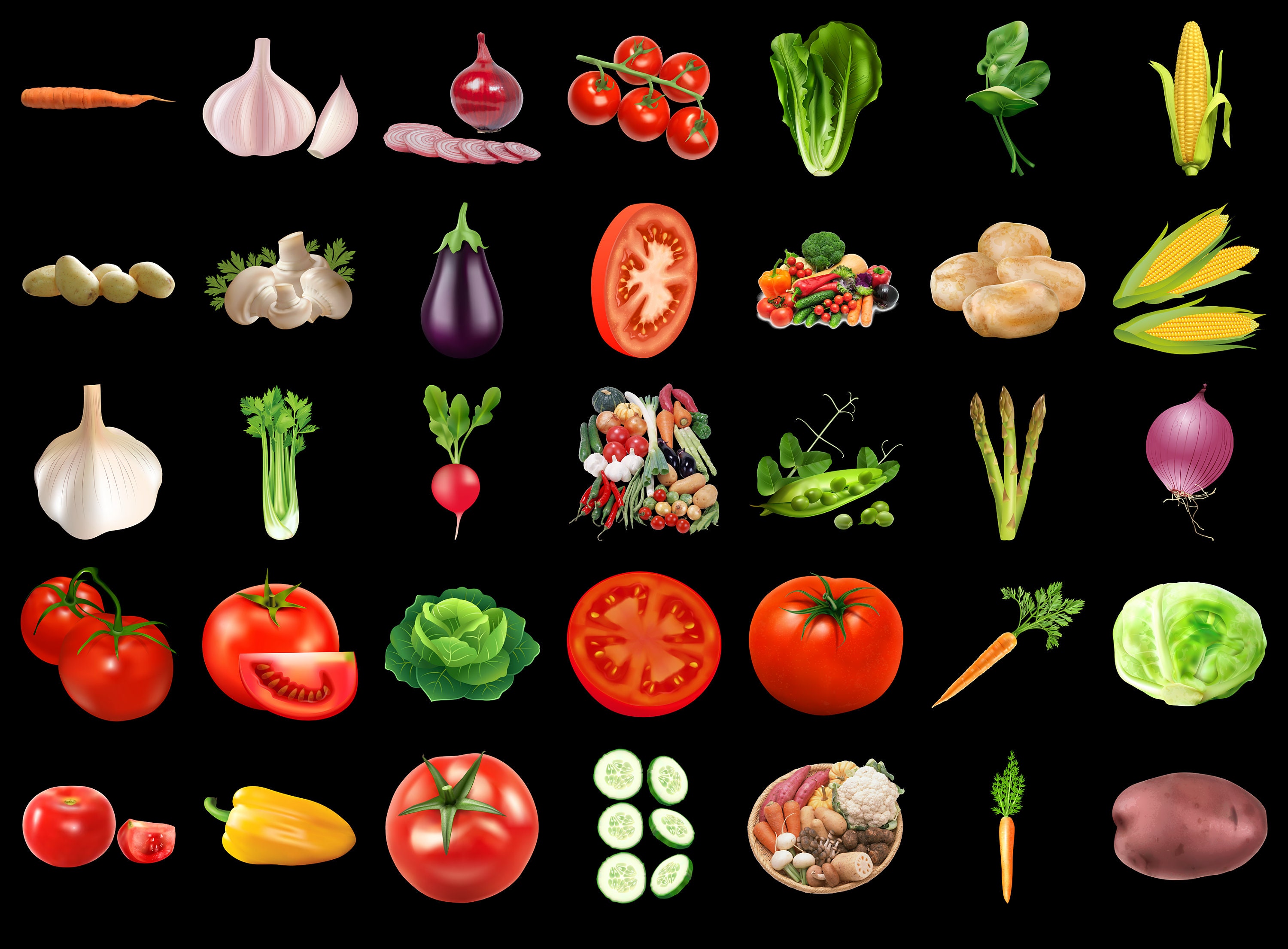 Vegetables PNG Overlays: 250 Transparent Photoshop Backgrounds (digital ...