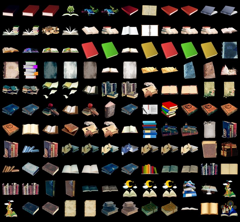 1000 Books Transparent PNG Overlays: Photoshop Backgrounds (digital ...