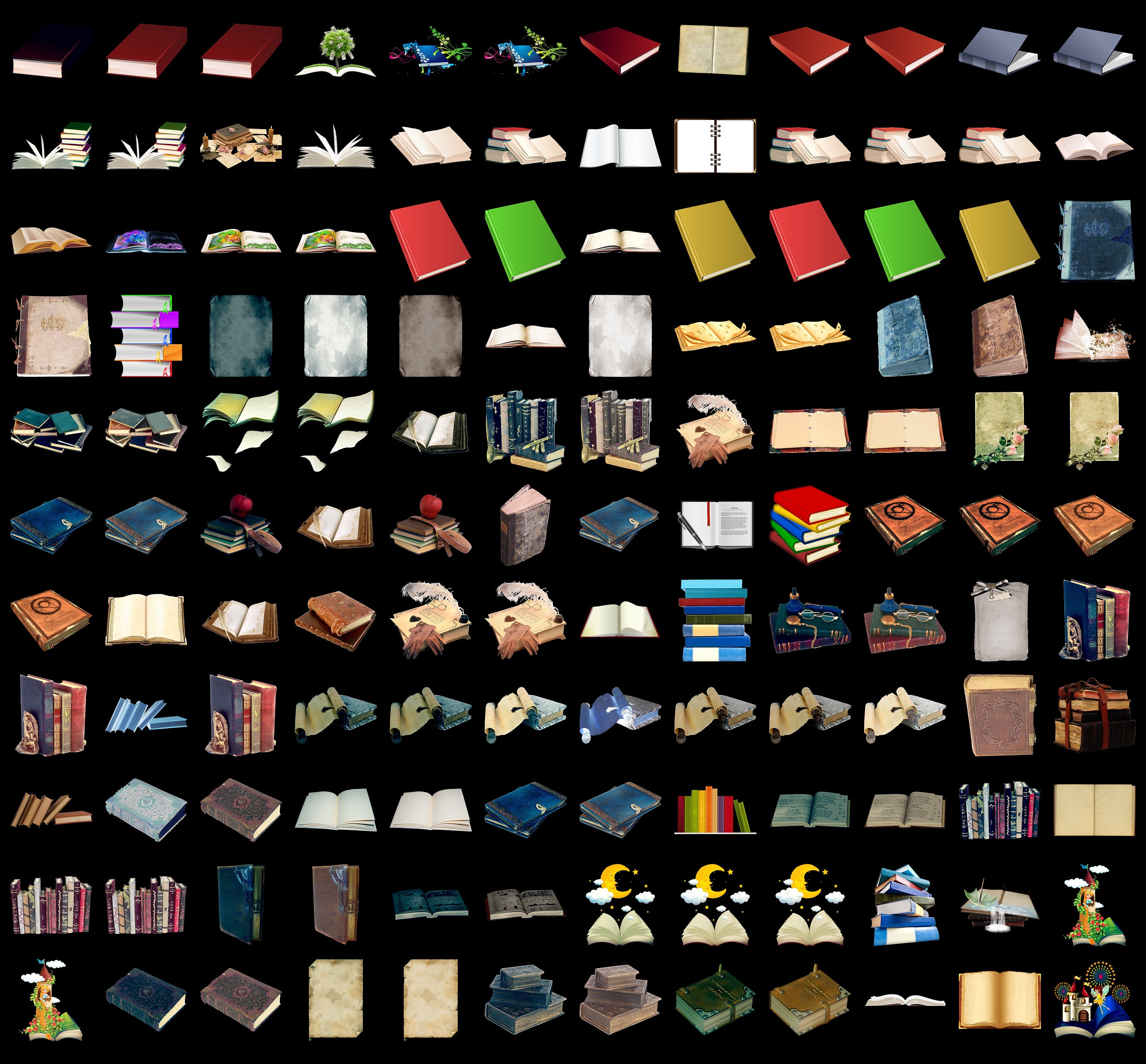 1000 Books Transparent PNG Overlays: Photoshop Backgrounds (digital ...