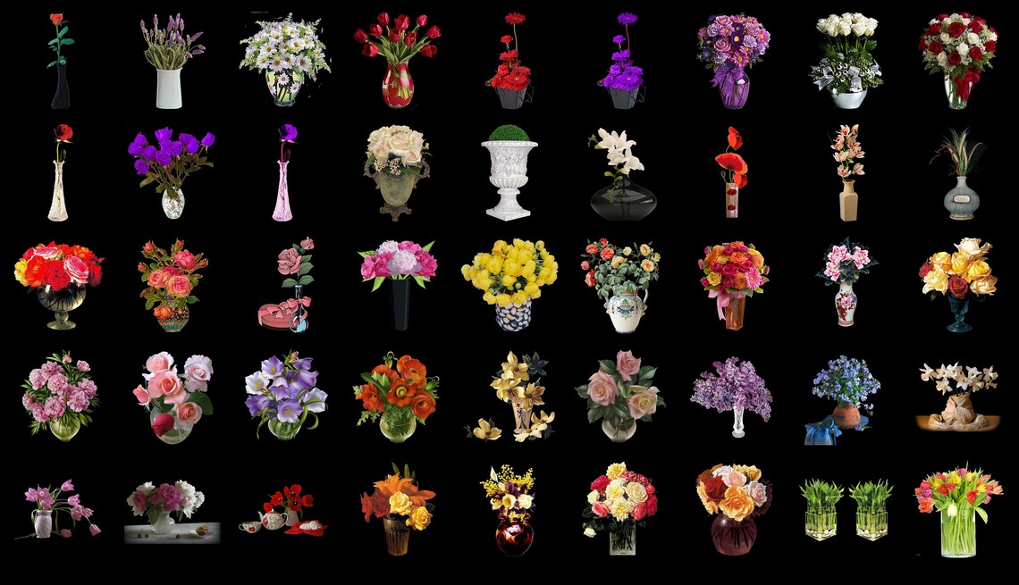 300 FLOWERS Vases TRANSPARENT PNG Photoshop Overlays Flowers - Etsy