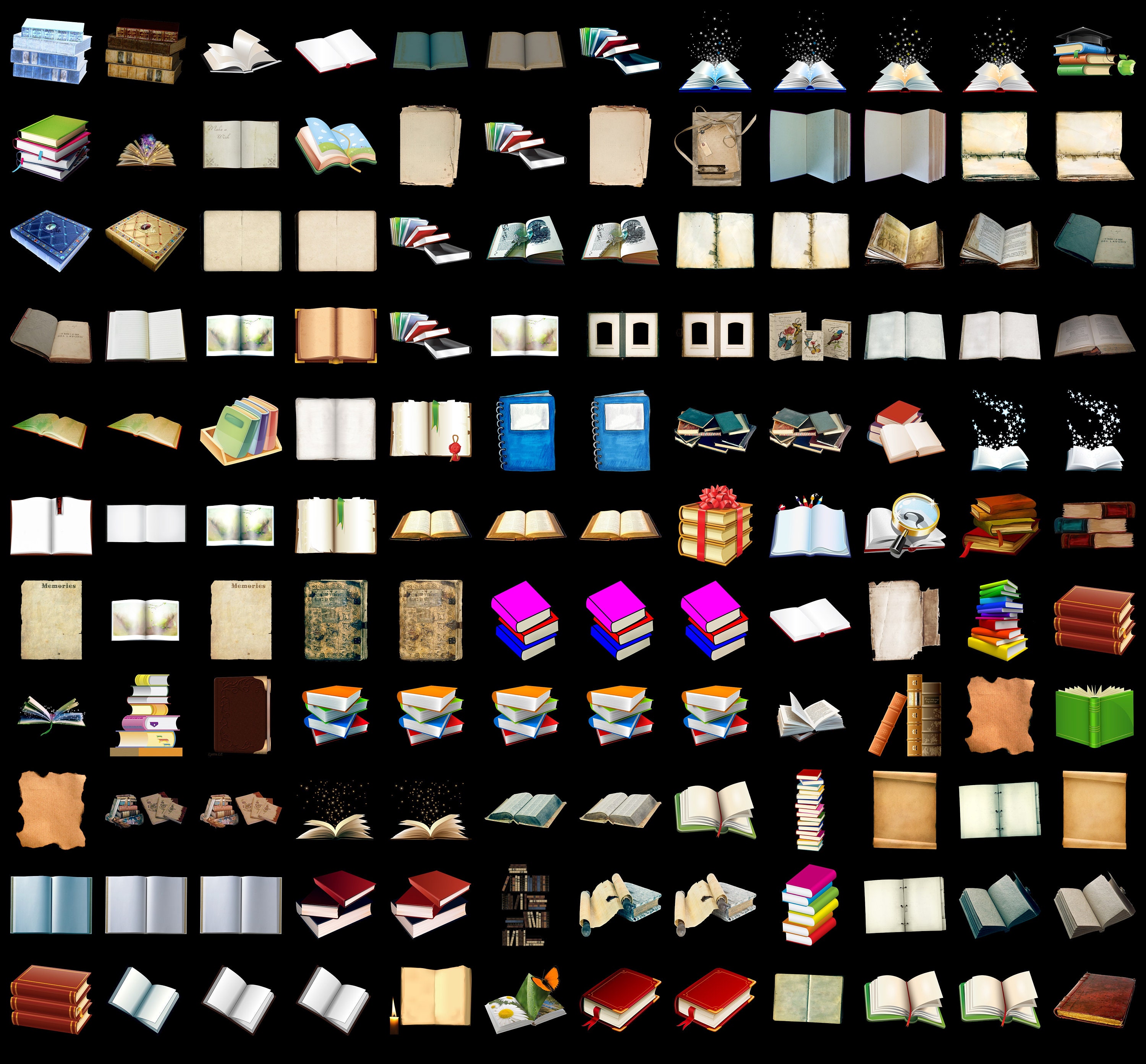 1000 Books Transparent PNG Overlays: Photoshop Backgrounds (digital ...