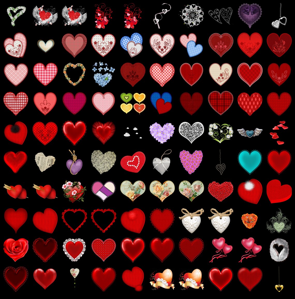 500 Hearts Transparent PNG Overlays: Photoshop Digital Texture (digital ...