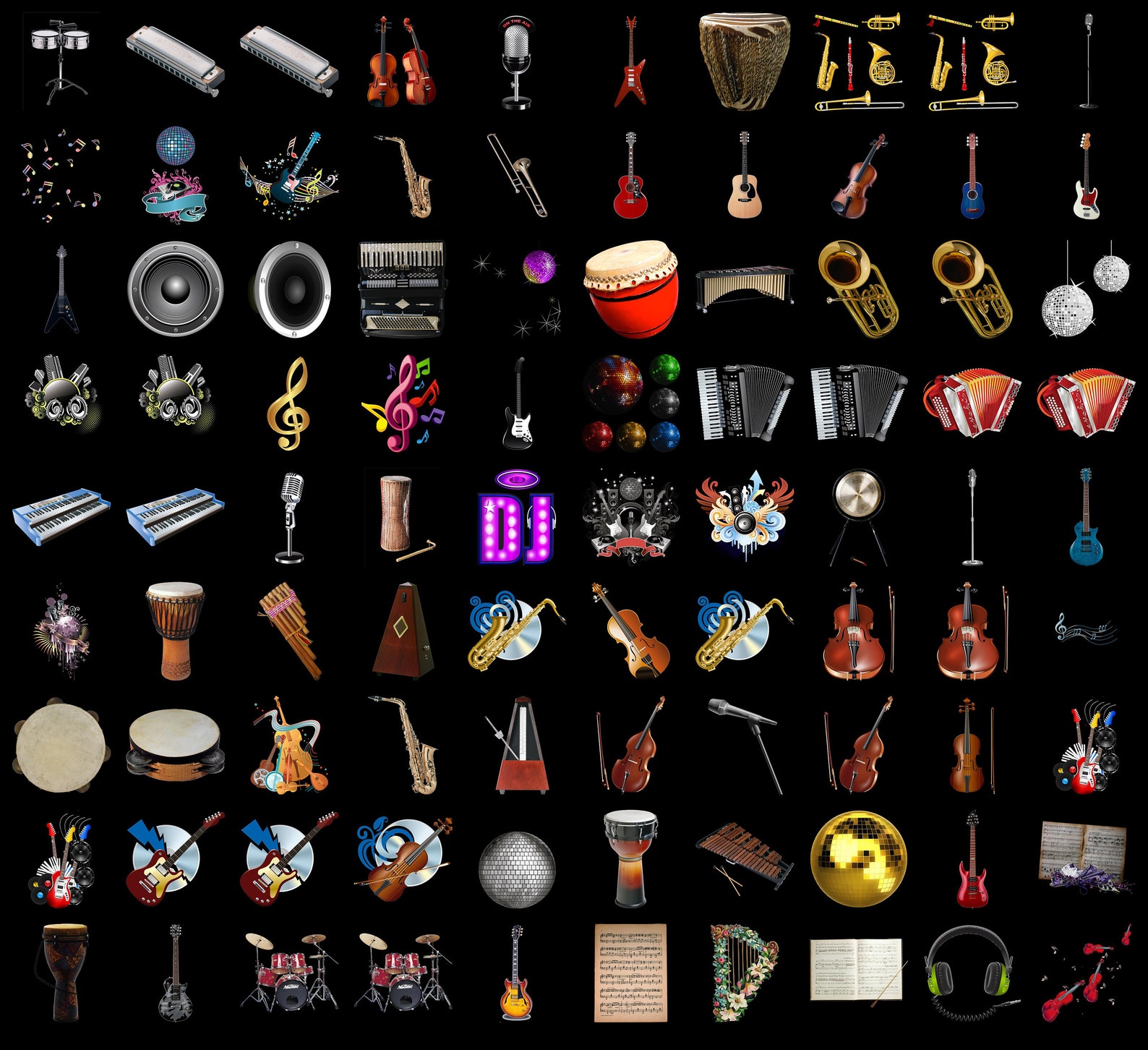 750 MUSIC INSTRUMENTS TRANSPARENT Png Photoshop Overlays - Etsy