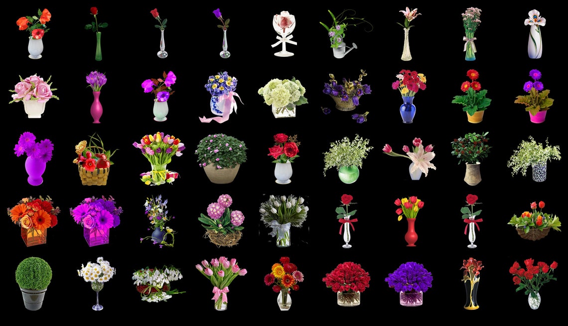 300 FLOWERS Vases TRANSPARENT PNG Photoshop Overlays Flowers - Etsy