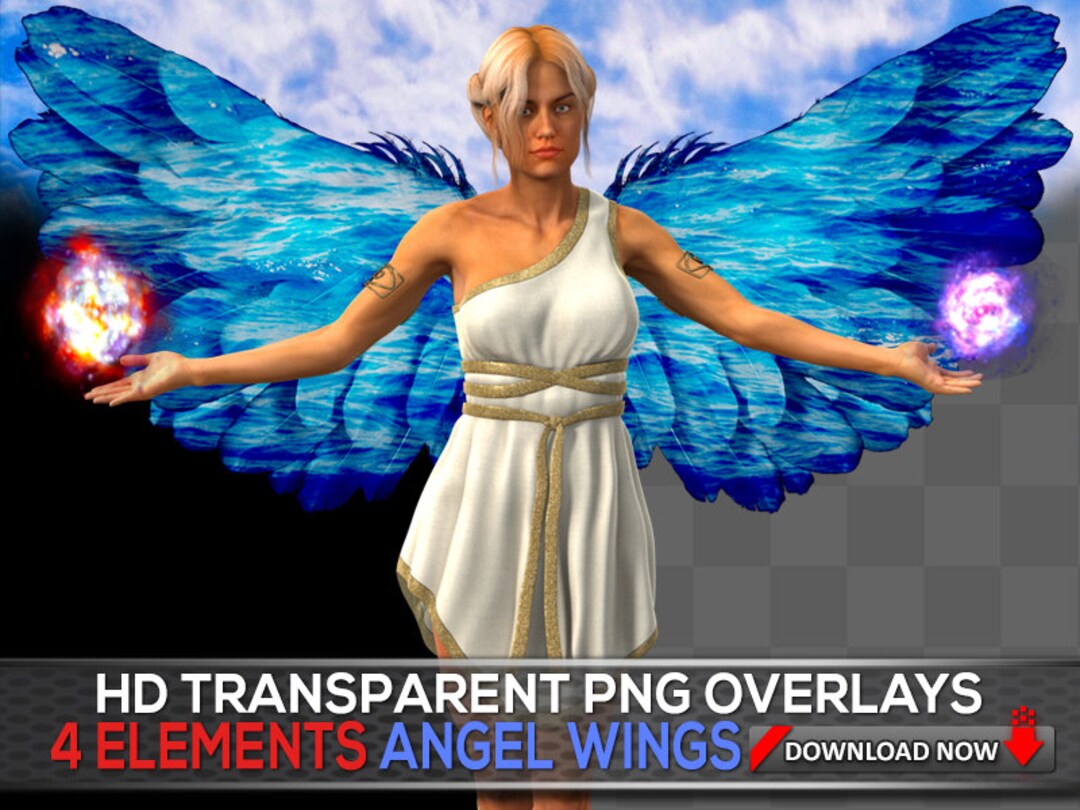 Elemental Angel Wings PNG Overlays: Earth, Water, Air, Fire (digital ...