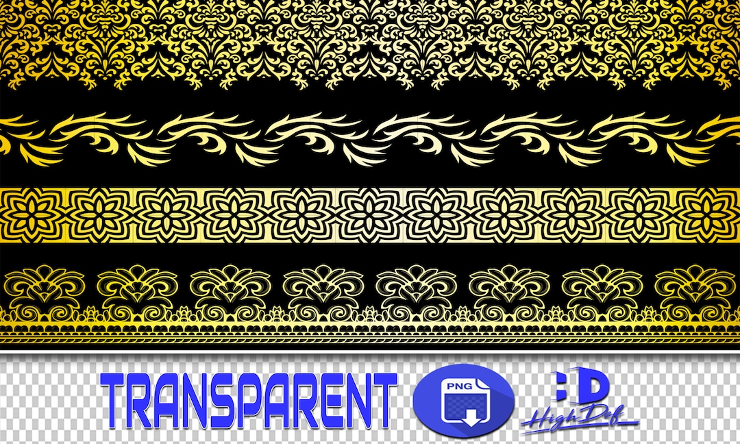 200 GOLD BORDER LINES Transparent Png Photoshop Overlays, Transparent ...