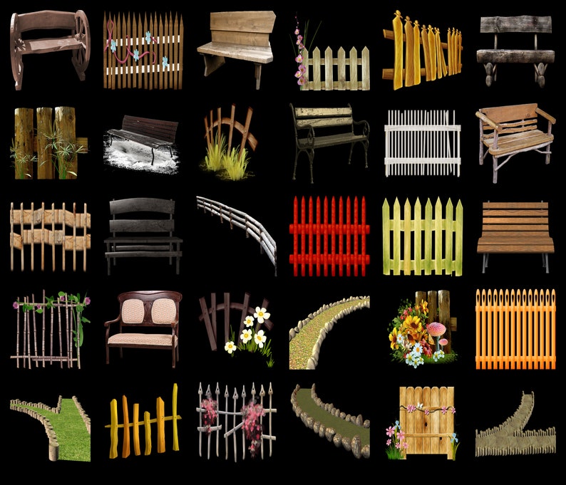 200 Benches, Fences, Gates PNG Overlays: Transparent Photoshop Files ...