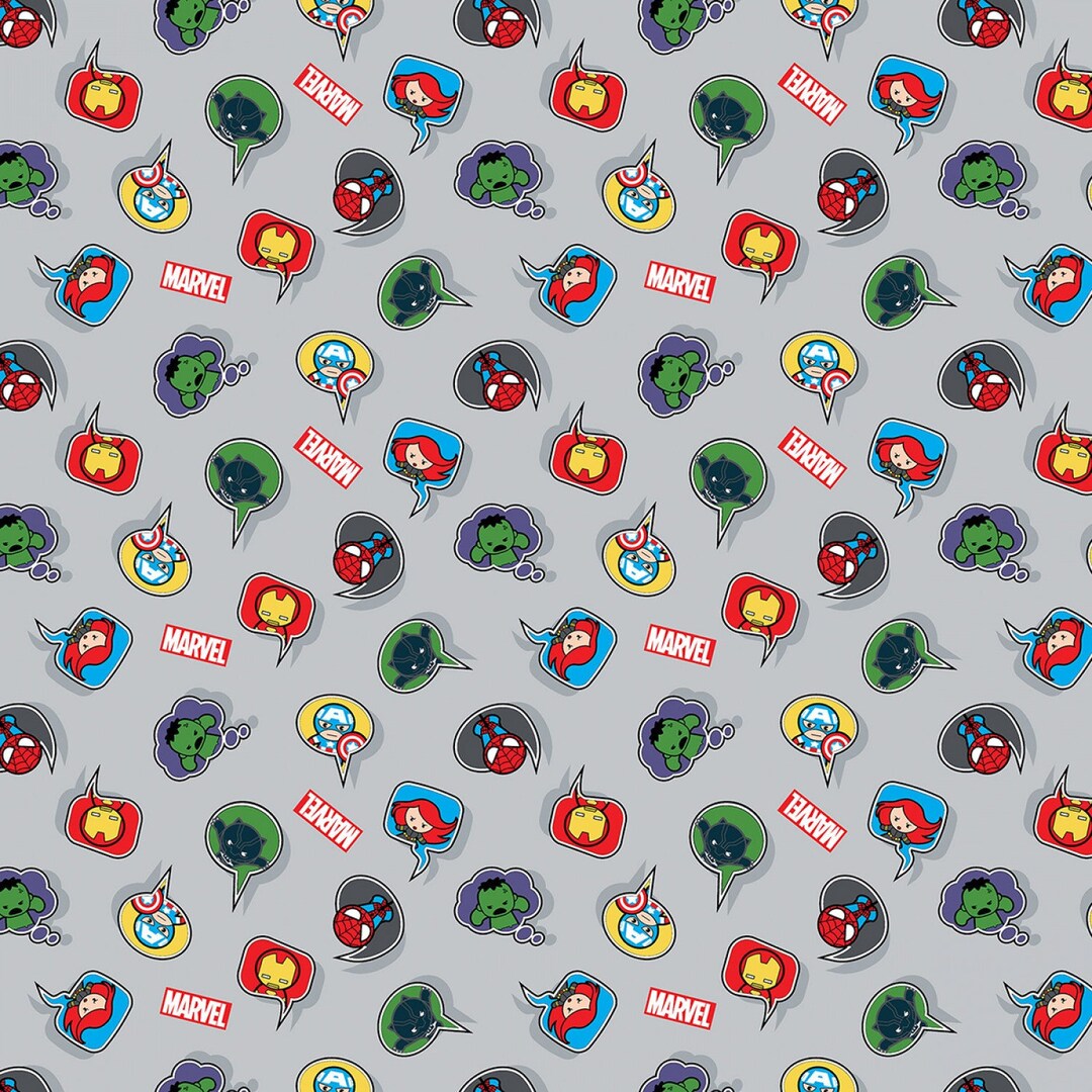 Marvel Fabric Kawaii Speech Bubbles Marvel Fabric Superhero Fabric ...