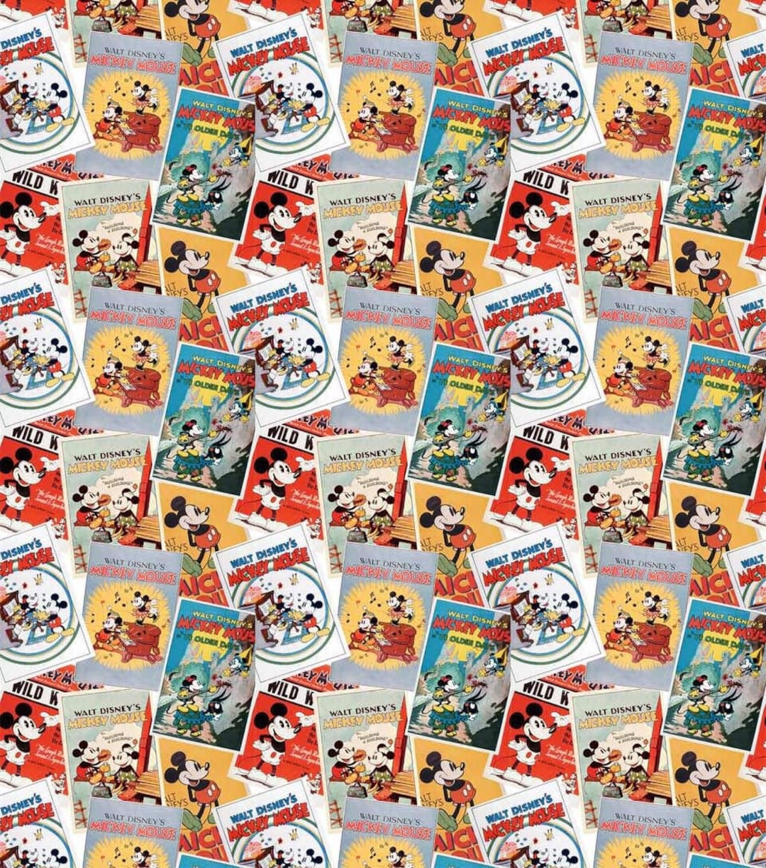 Disney Classic Mickey Posters Disney Quilt Fabric Minnie Mouse Walt ...