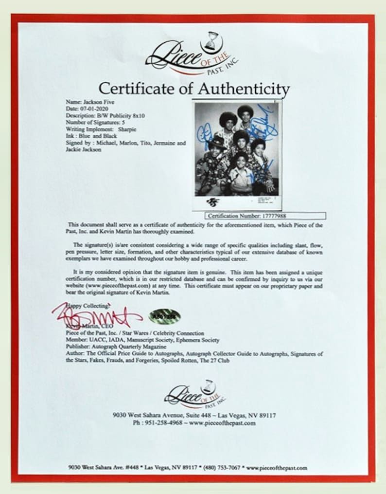 The Jackson 5 Signed Photo - Michael Jackson, Jermaine Jackson, Tito ...