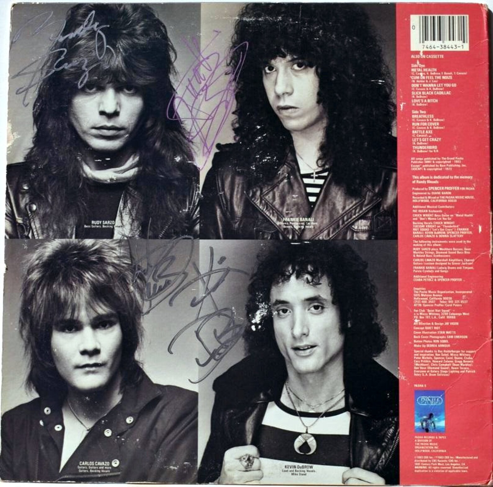 Quiet Riot – Metal Health Signed Album X4 - Frankie Banali, Kevin Dubrow, Rudy Sarzo, Carlos ...