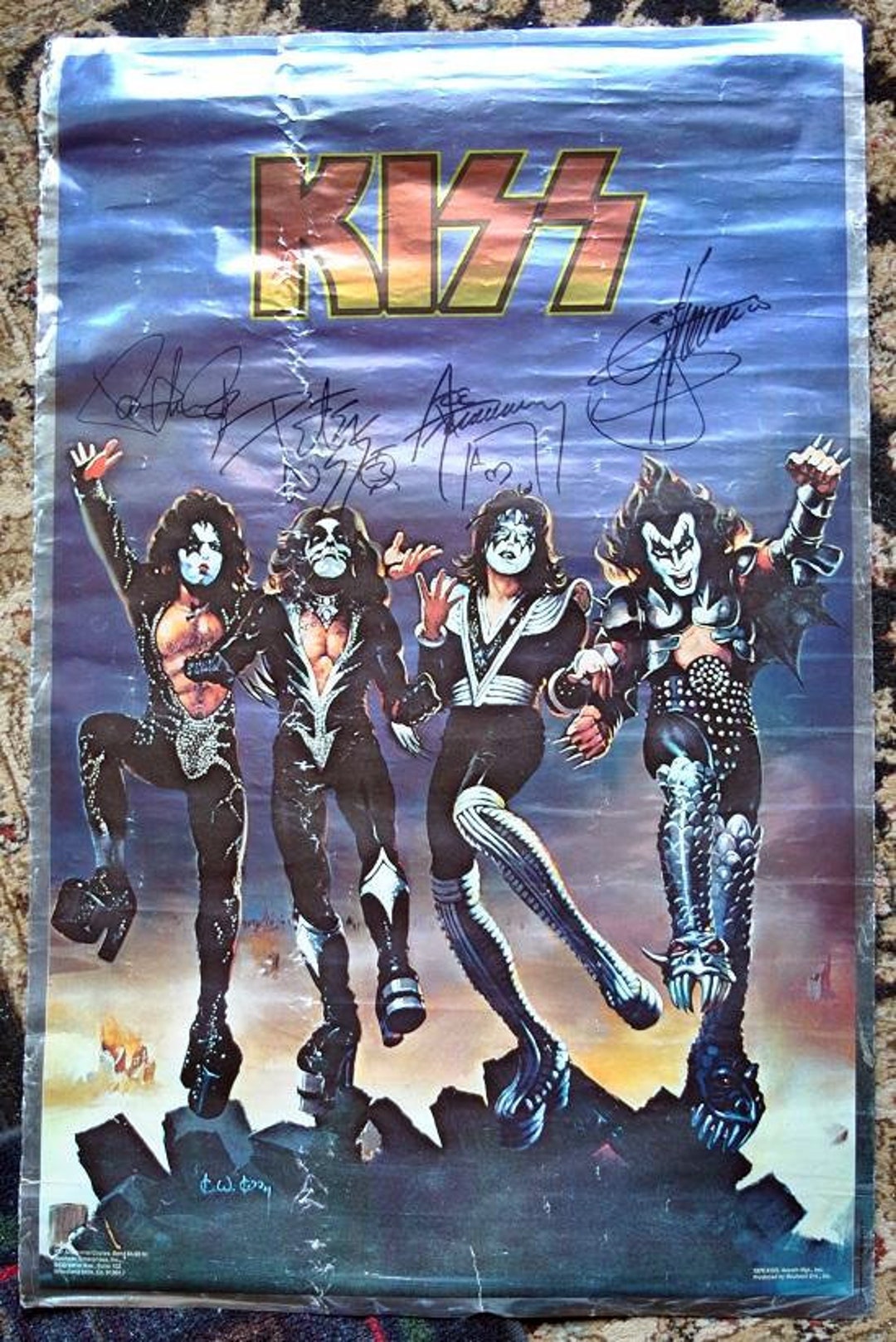 Kiss - Destroyer Signed Foil Aucoin Poster X4 Retro Army - Gene Simmons ...