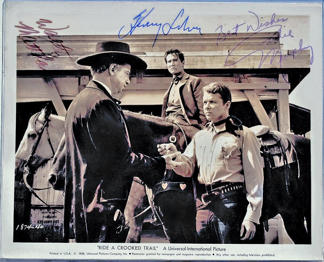 Audie Murphy Cast Signed Photo X3 – Ride A Crooked Trail – Harry Silva ...
