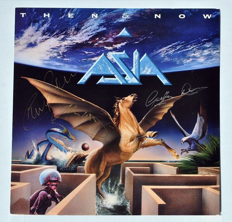 Asia Then & Now Signed Album Flat X3 Geoff Downes, Carl Palmer, John ...