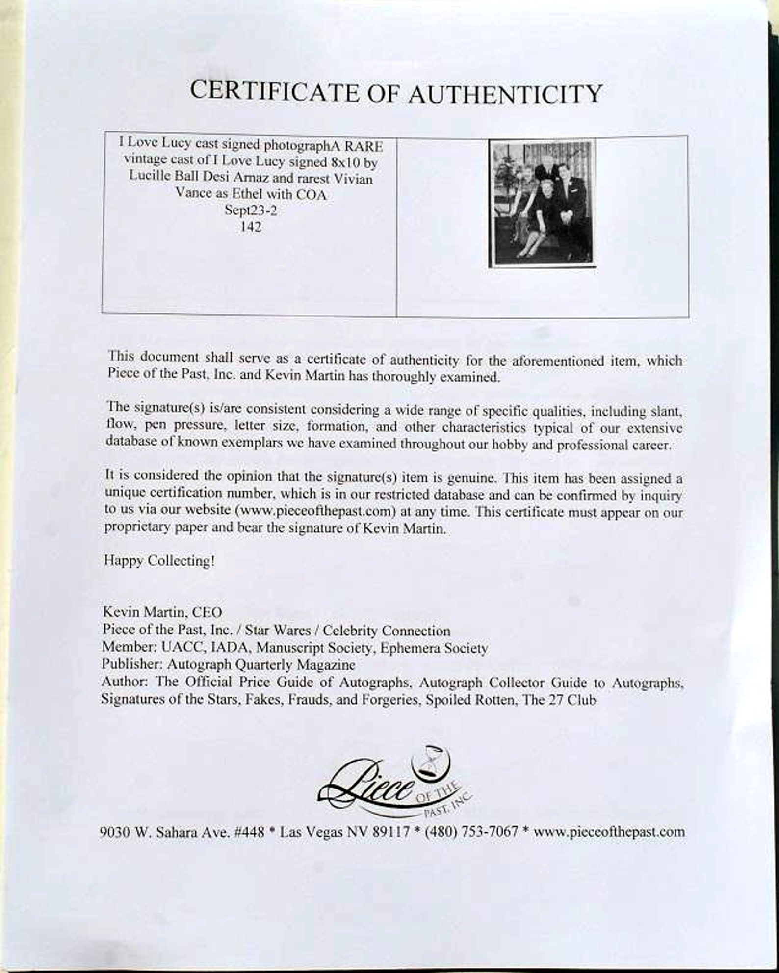 I Love Lucy Cast Signed Photo X3 lucille Ball, Desi Arnaz, Vivian Vance ...