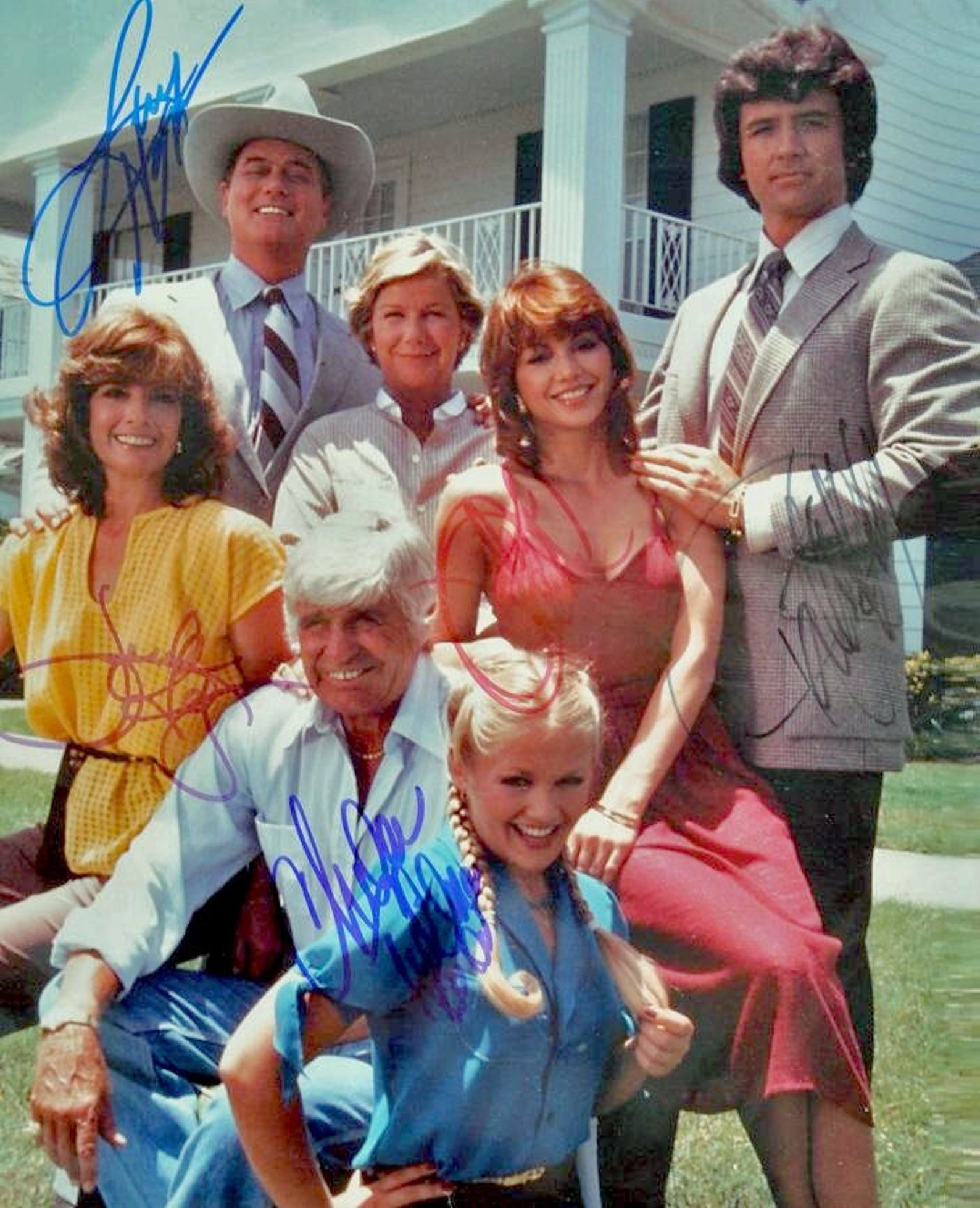 Dallas Cast Signed Photo X5 – Larry Hagman, Linda Gray + W/COA - Etsy